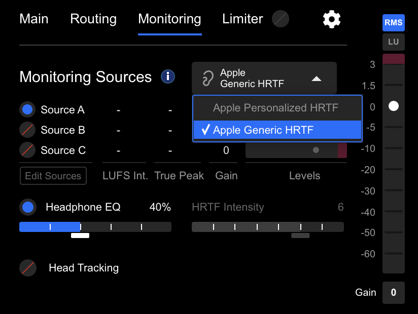 I can't select personalized HRTF in Apple Music Studio. – Embody
